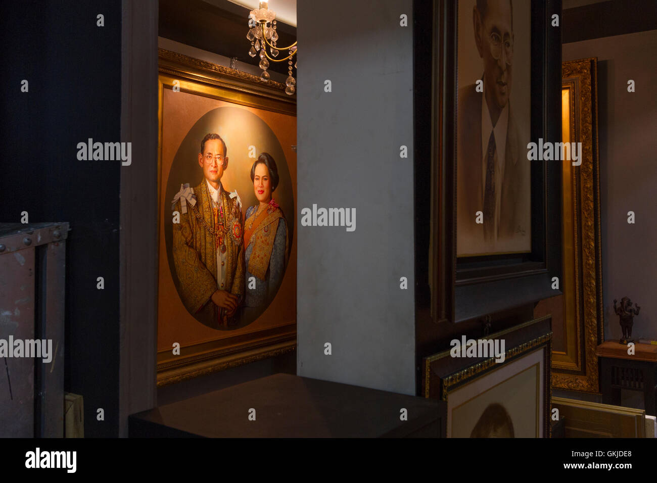 Paintings depicting the King of Thailand Bhumibol Adulyadej (known as ...