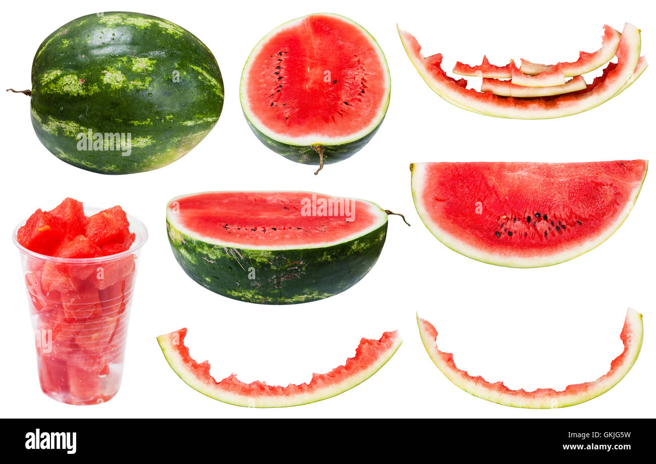 collection from whole and sliced watermelons and rinds isolated on ...
