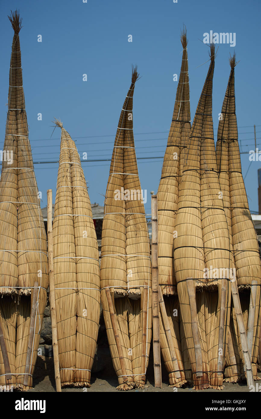 Traditional Peruvian fishing boats Stock Photo - Alamy