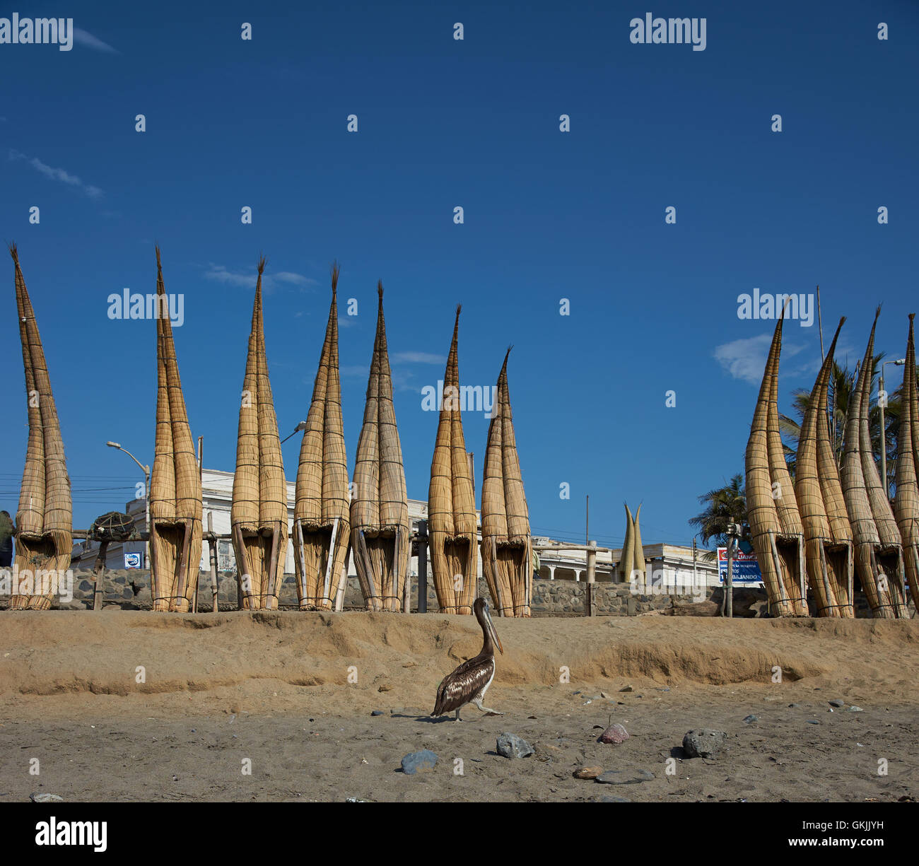 Traditional Peruvian fishing boats Stock Photo - Alamy