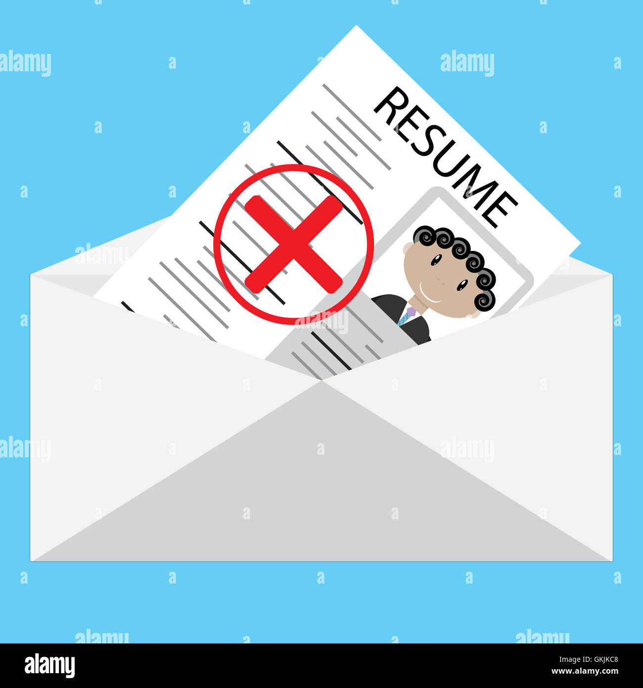 Negative answer to resume. Message envelope with containing a negative ...