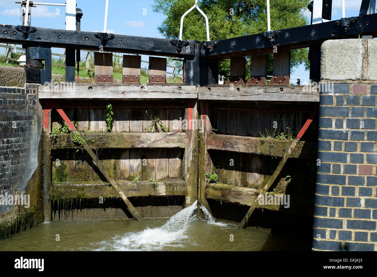 Canal lock with doors closed, England Stock Photo - Alamy