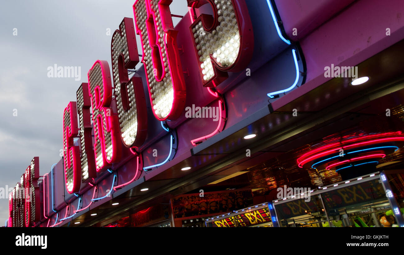 Circus Arcade Frontage in Neon Lights Stock Photo - Alamy