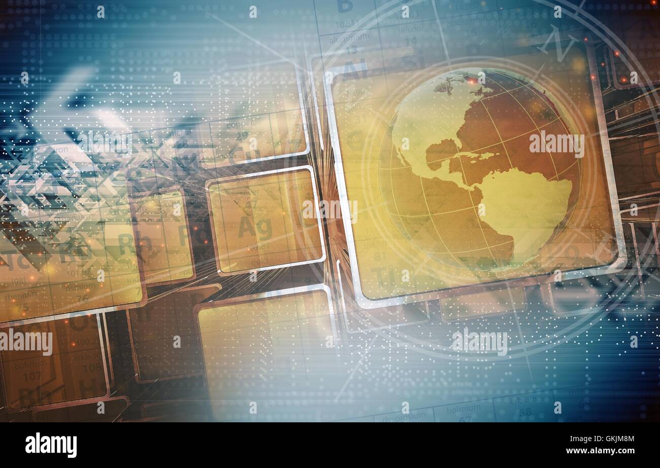 Global Science Concept Illustration with 3D Render Elements. Yellow ...