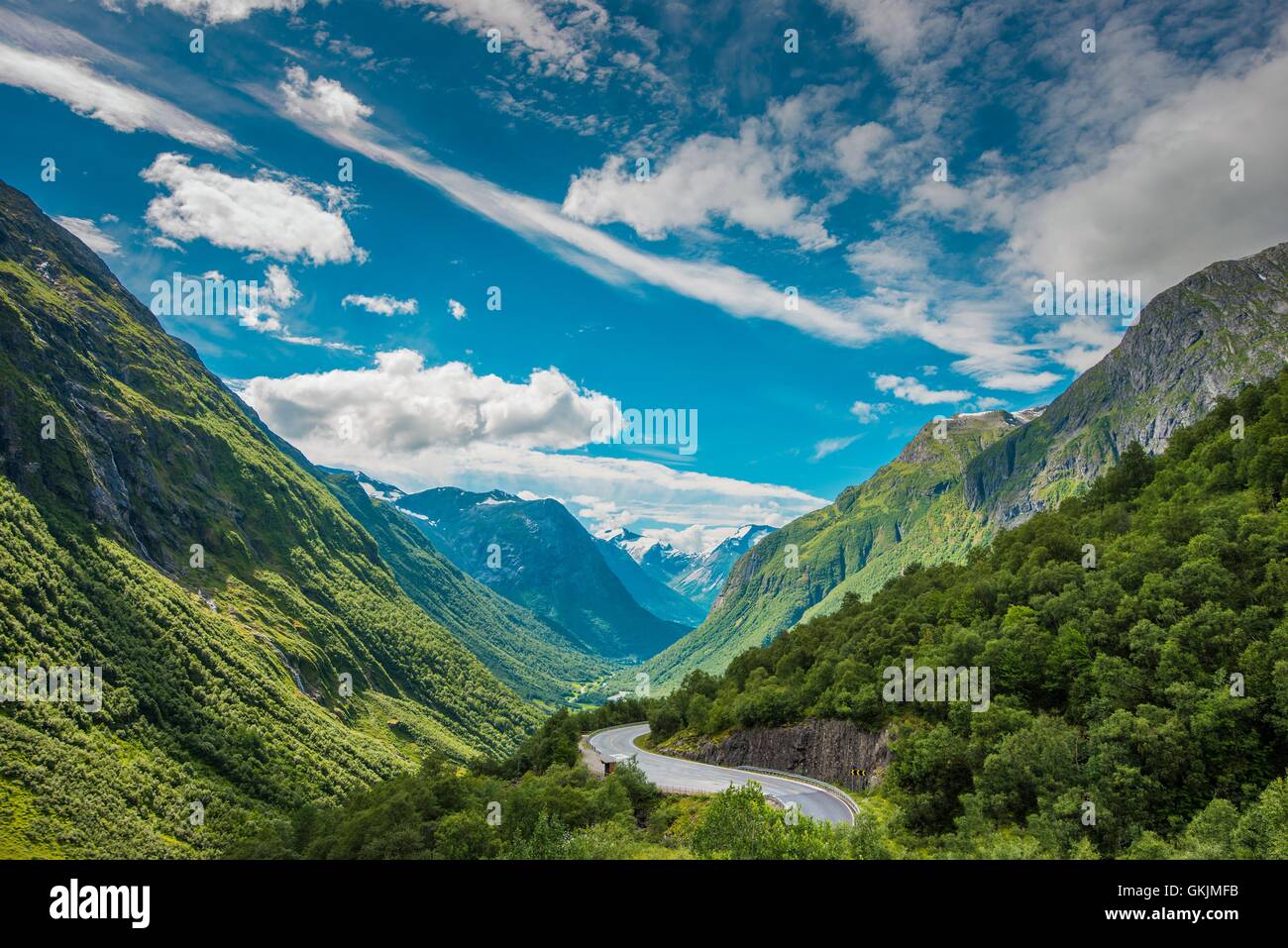 Scenic Winding Road in Norway. Green Summer Valley near Stryn, Norway ...