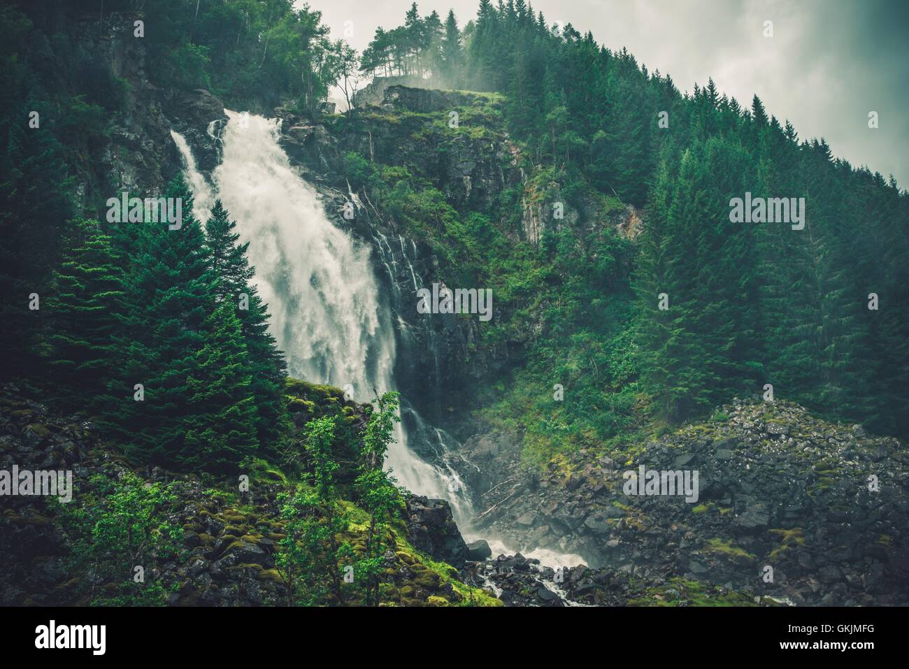 Scenic Norwegian Waterfall. Norway Nature Scenery Stock Photo - Alamy