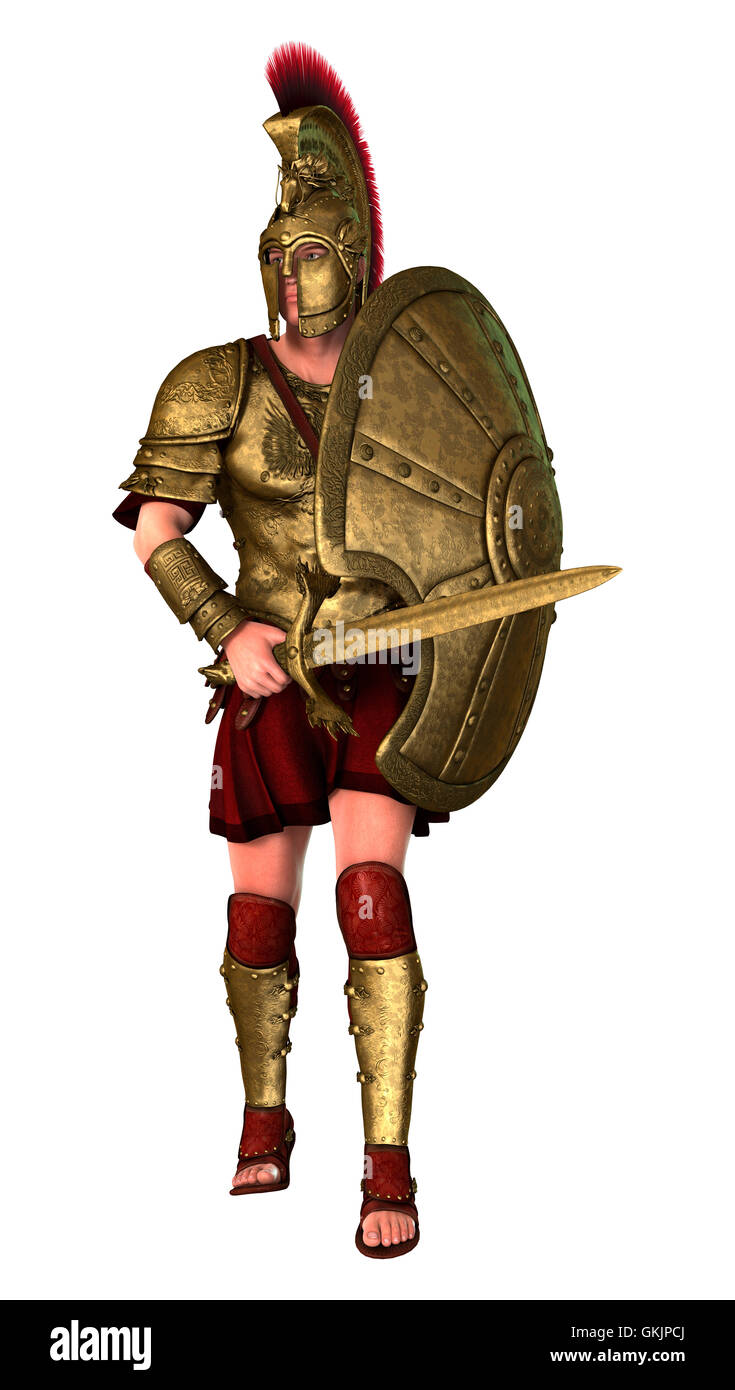 3D rendering of an ancient Greek soldier isolated on white background ...