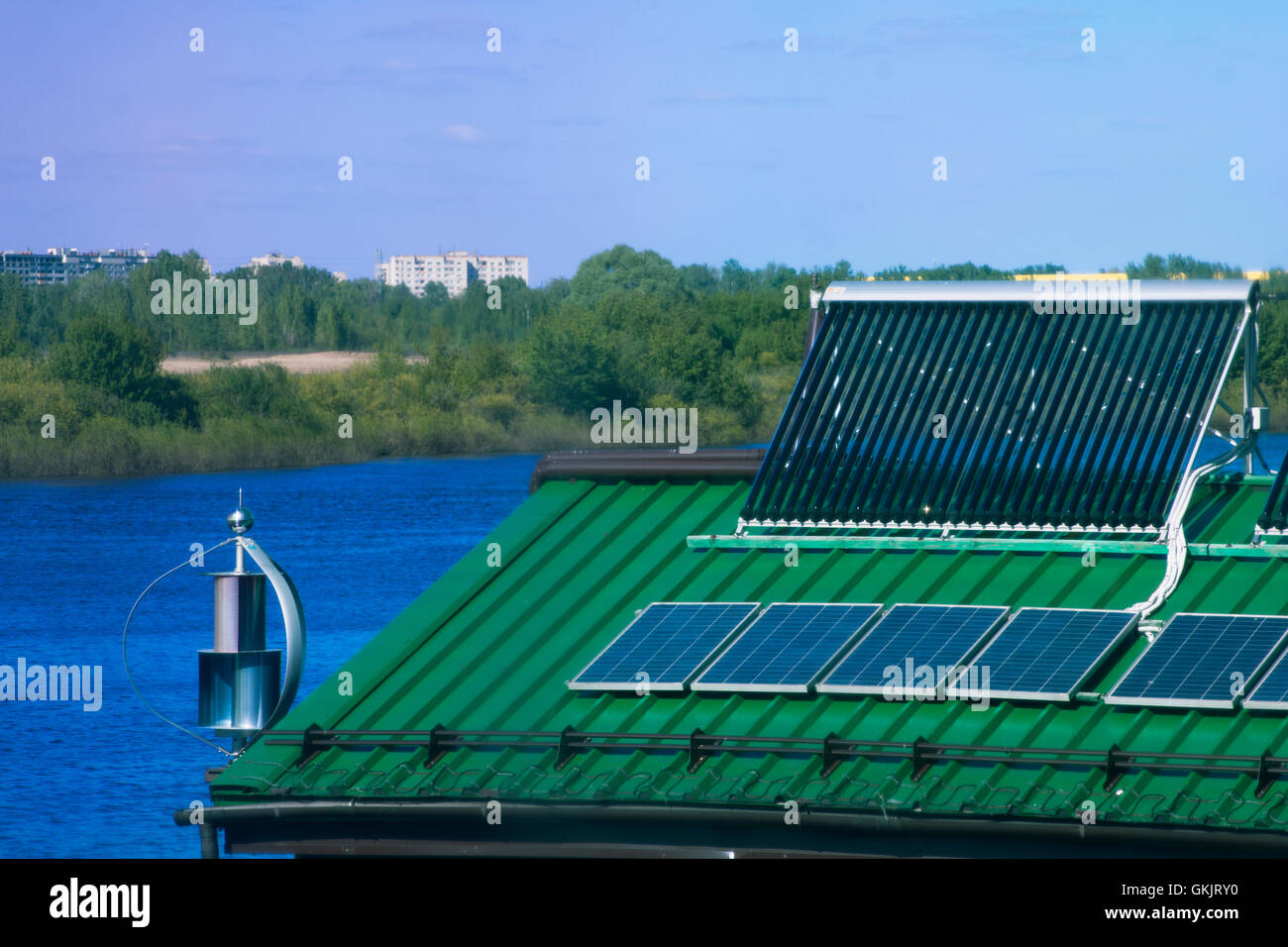 Solar panels wind turbine roof hi-res stock photography and images - Alamy