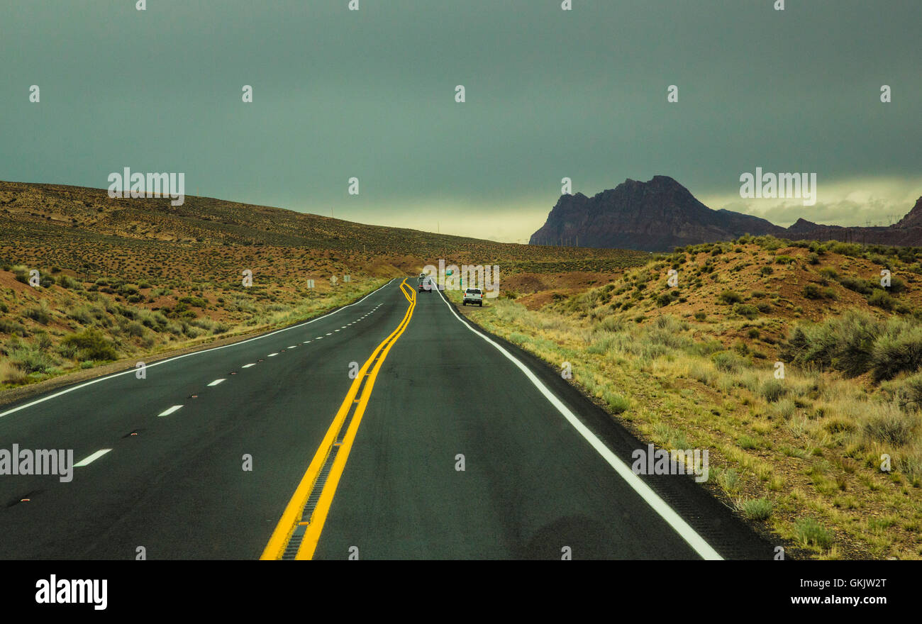 Highway in bad weather and route to Grand Canyon USA Stock Photo - Alamy