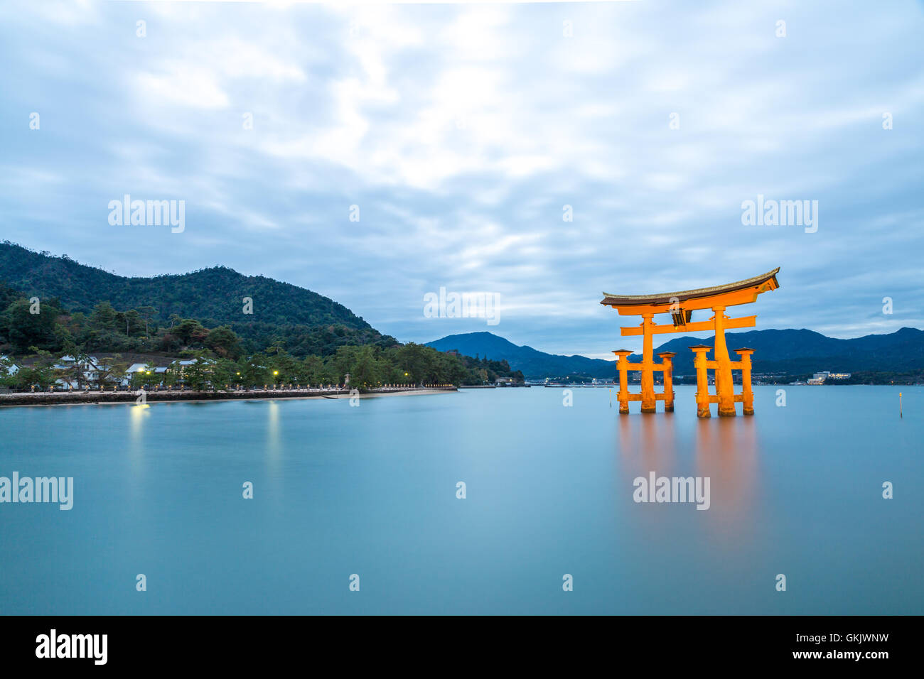 Miyajima, Hiroshima, famed floating torii gate Japan sunset Stock Photo ...