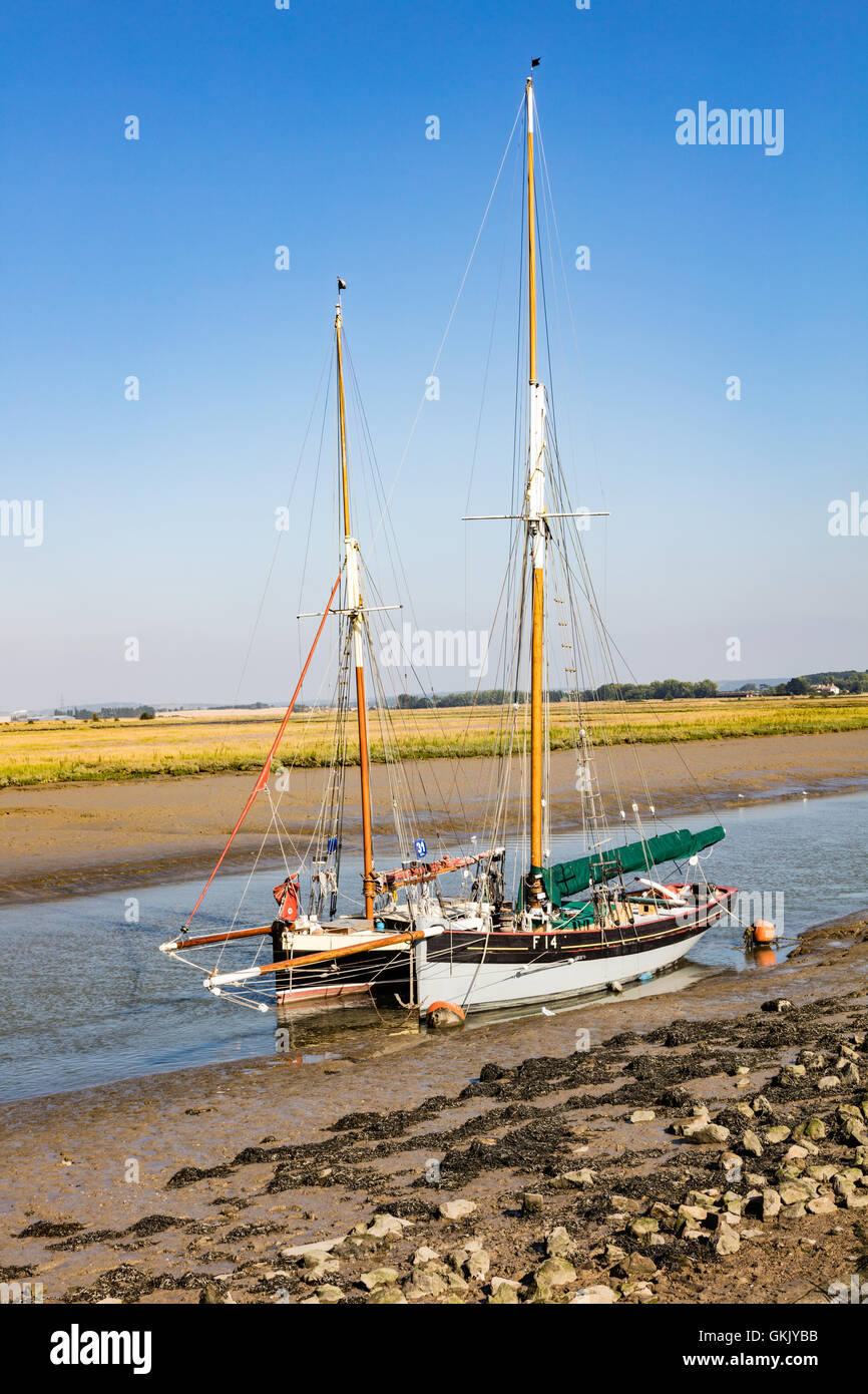 A pair of Smack fishing boats, moored at Oare in Faversham Creek ...