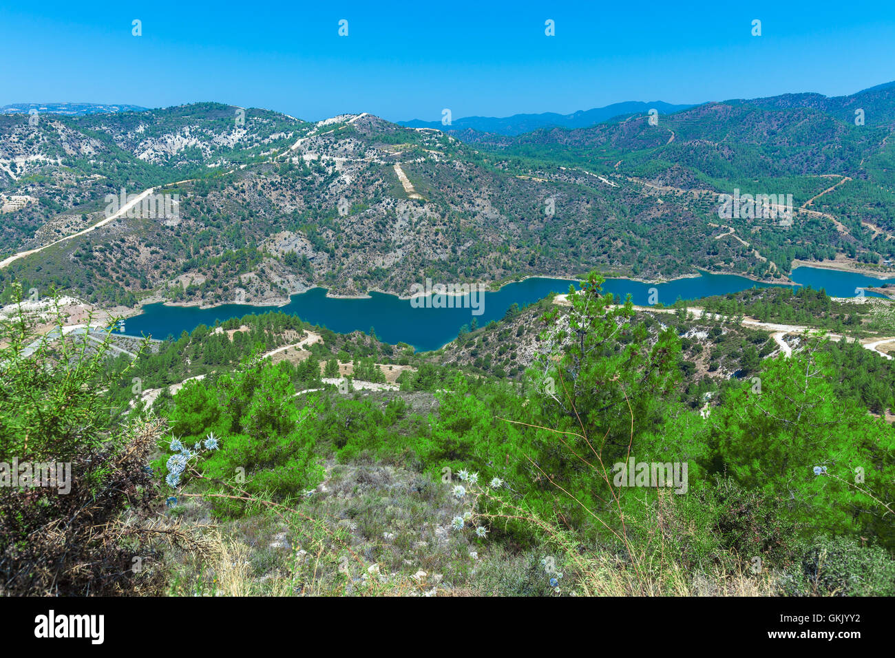 Kouris dam with reservoir, the largest of a network of 107 dams, 15 km ...