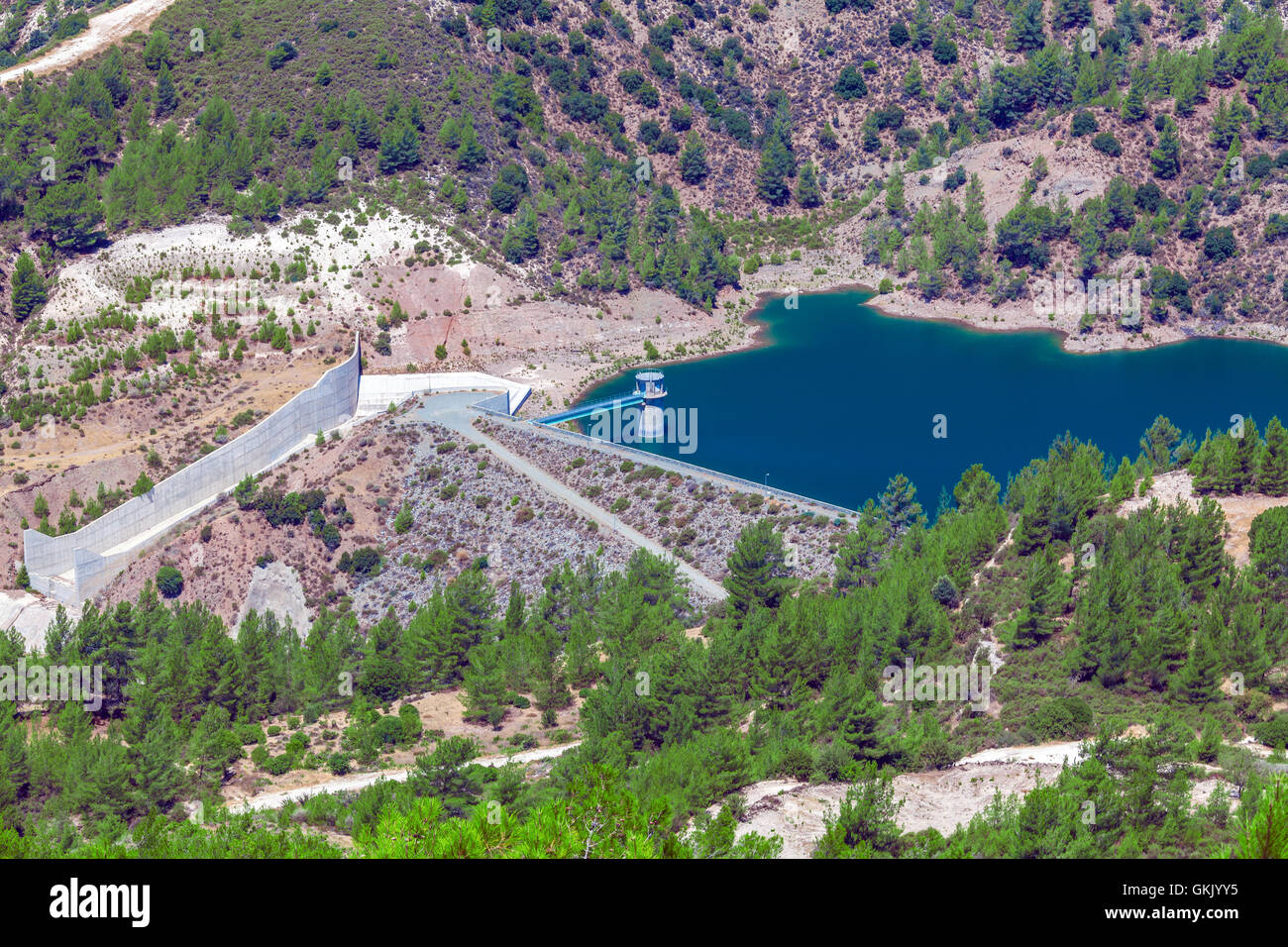 Kouris dam with reservoir, the largest of a network of 107 dams, 15 km ...