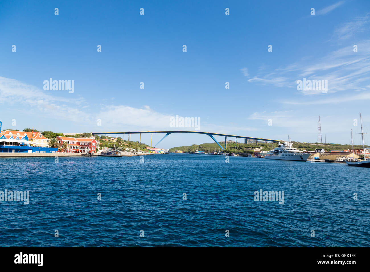 High Bridge and Yacht on Curacao by blue water Stock Photo - Alamy
