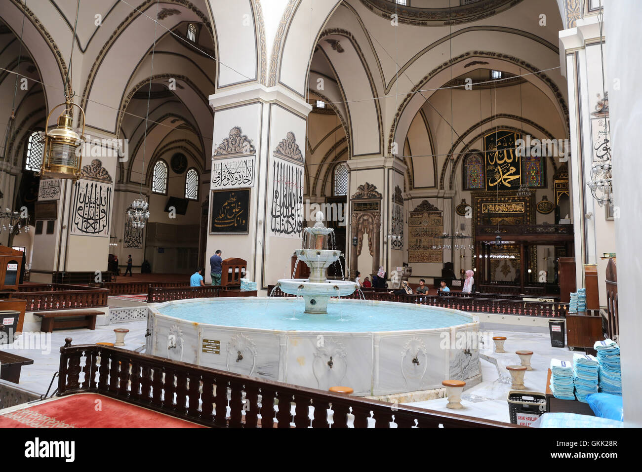 Fountain inside Grand Mosque of Bursa. Mosque was built in 1399 and has ...