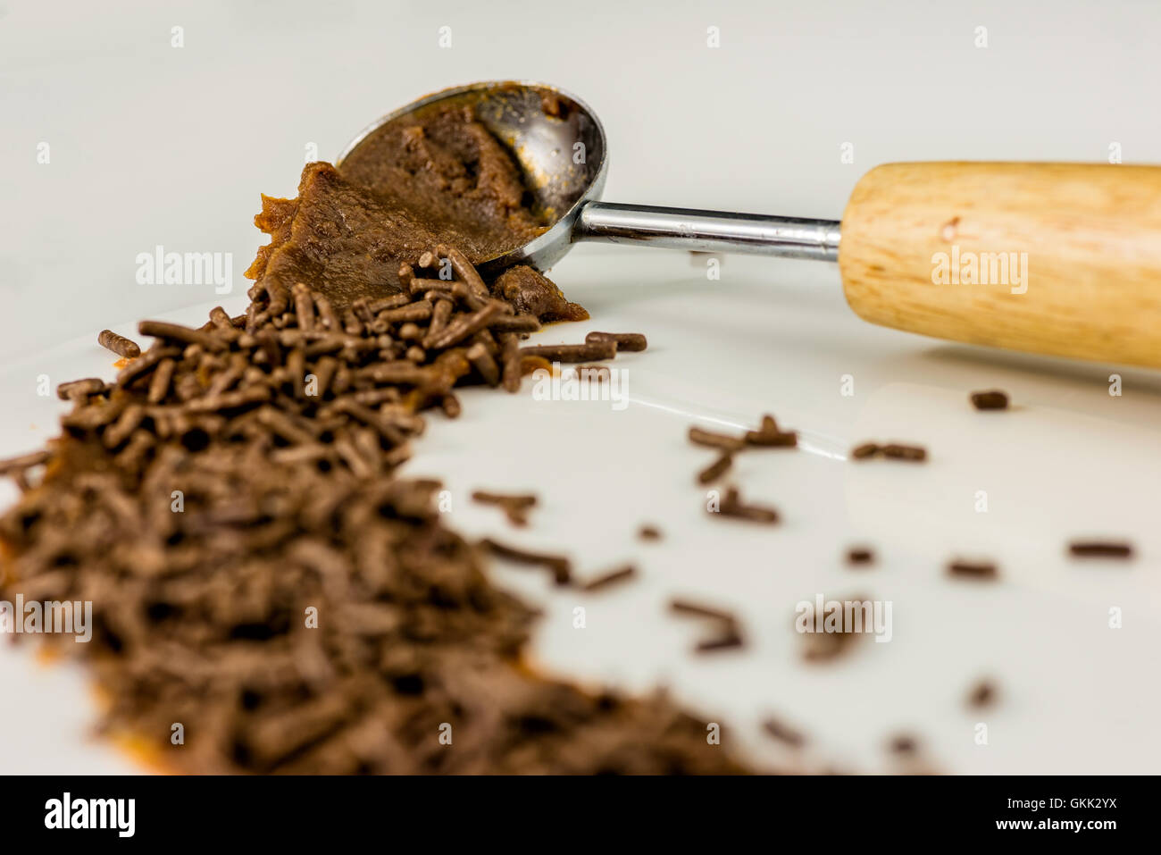 Bitten Chocolate Brazilian Brigadeiro and a spoon Stock Photo - Alamy