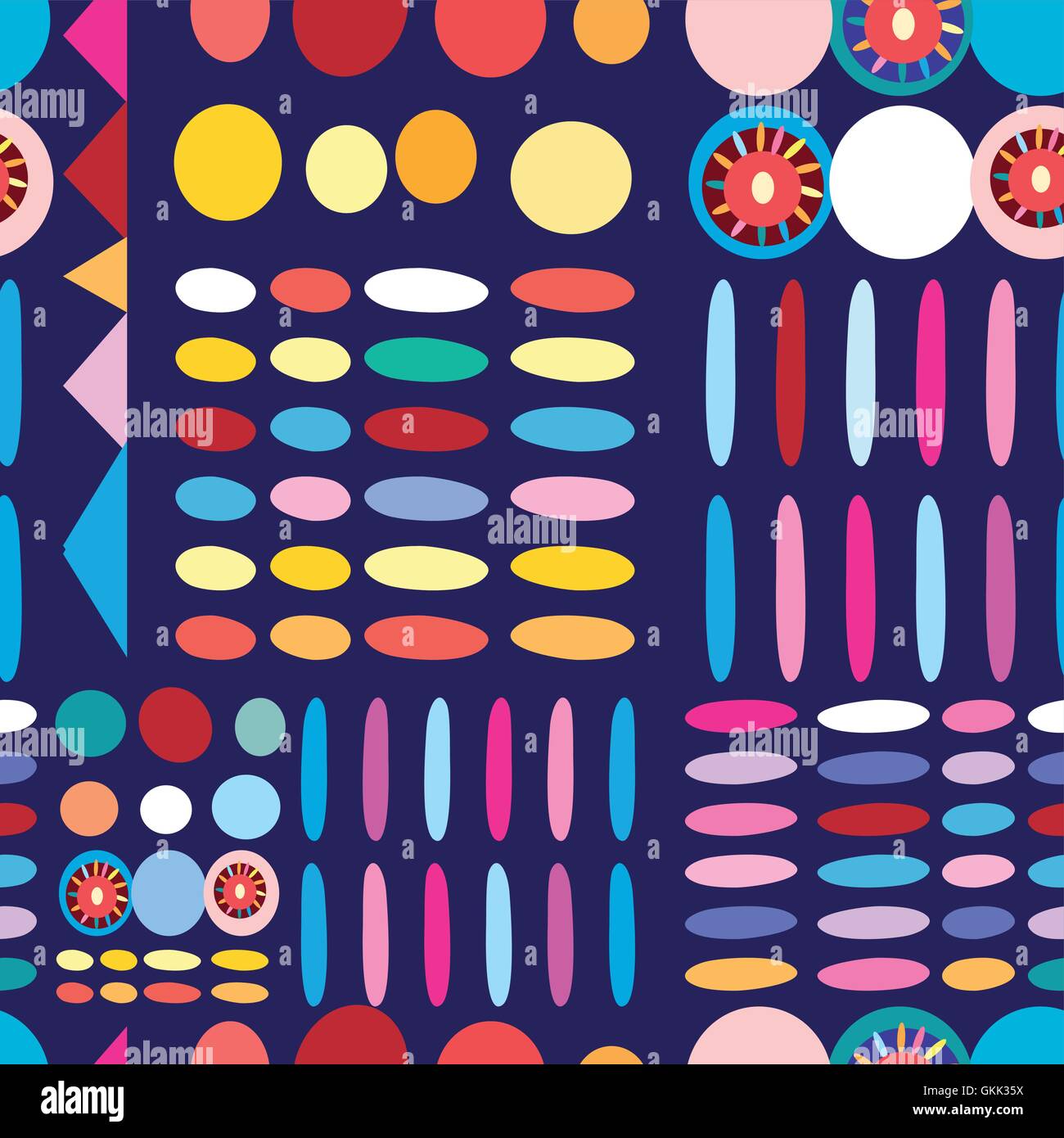 Geometry seamless pattern colorful spots on a dark blue background ...