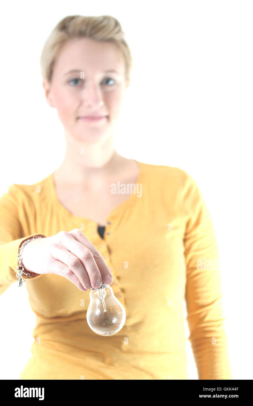 girl with light bulb Stock Photo - Alamy