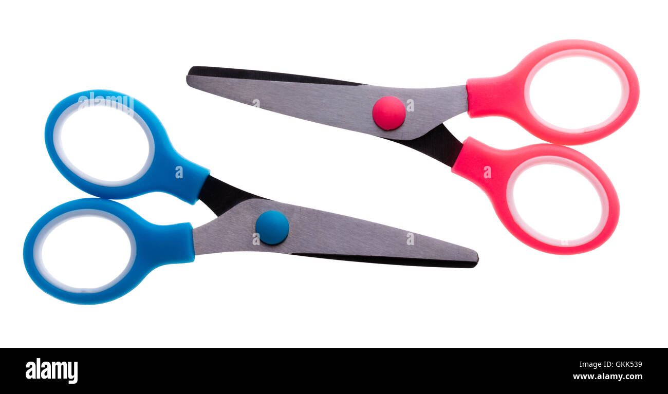 Blue and pink scissors isolated on white background Stock Photo - Alamy