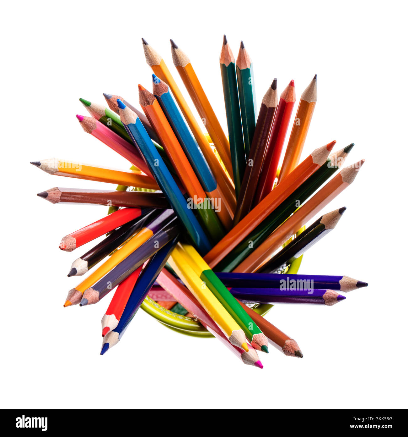 basket with colored pencils on white background Stock Photo - Alamy