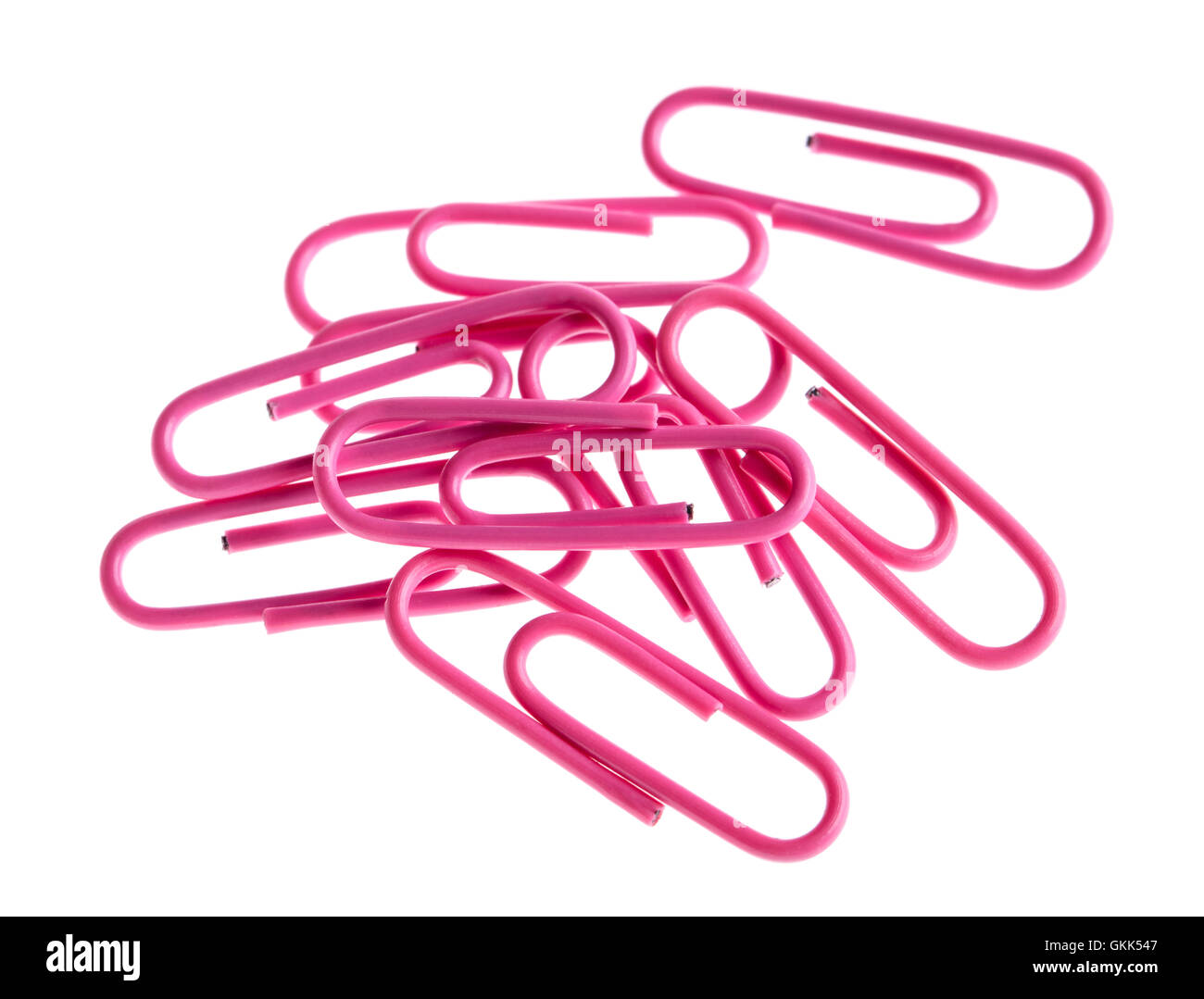 pink paper clips closeup isolated on white background Stock Photo - Alamy