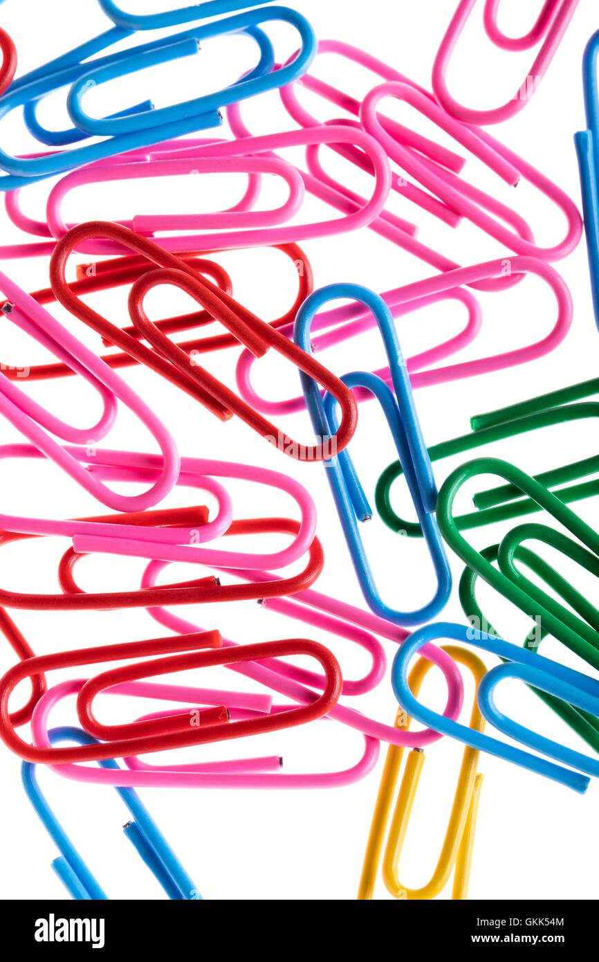colorful paper clips closeup on white background Stock Photo - Alamy