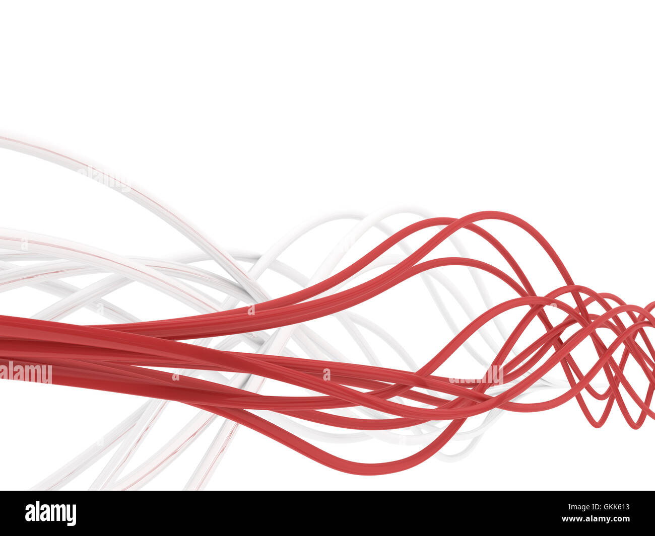 fibre-optical red and metal silvered cables on a white background Stock ...