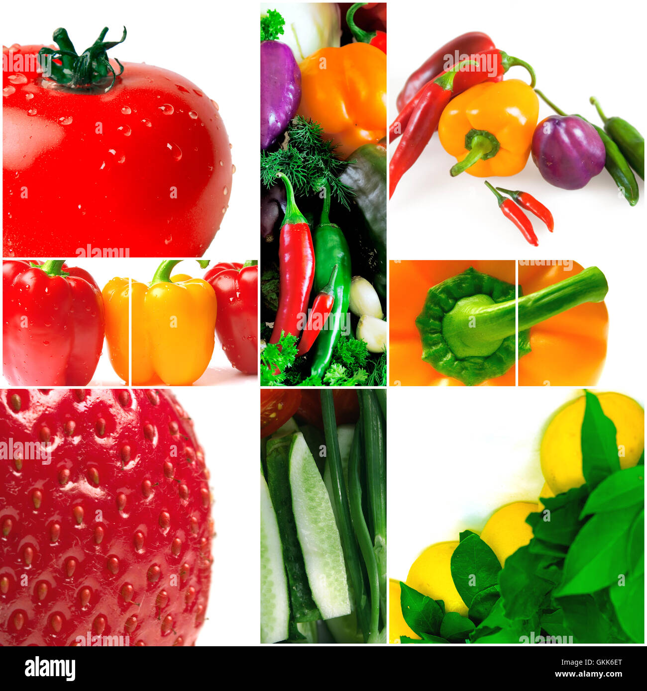 bright and colorful fruit and vegetables on white background Stock ...