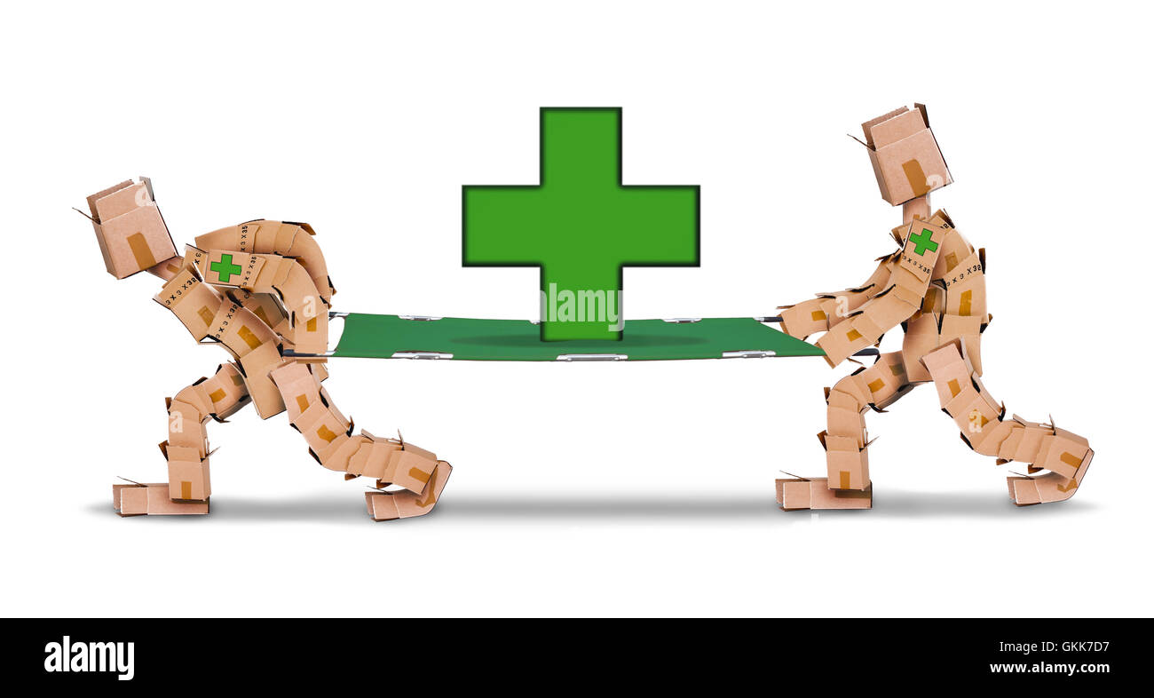 Box men carrying a stretcher with first aid cross Stock Photo - Alamy