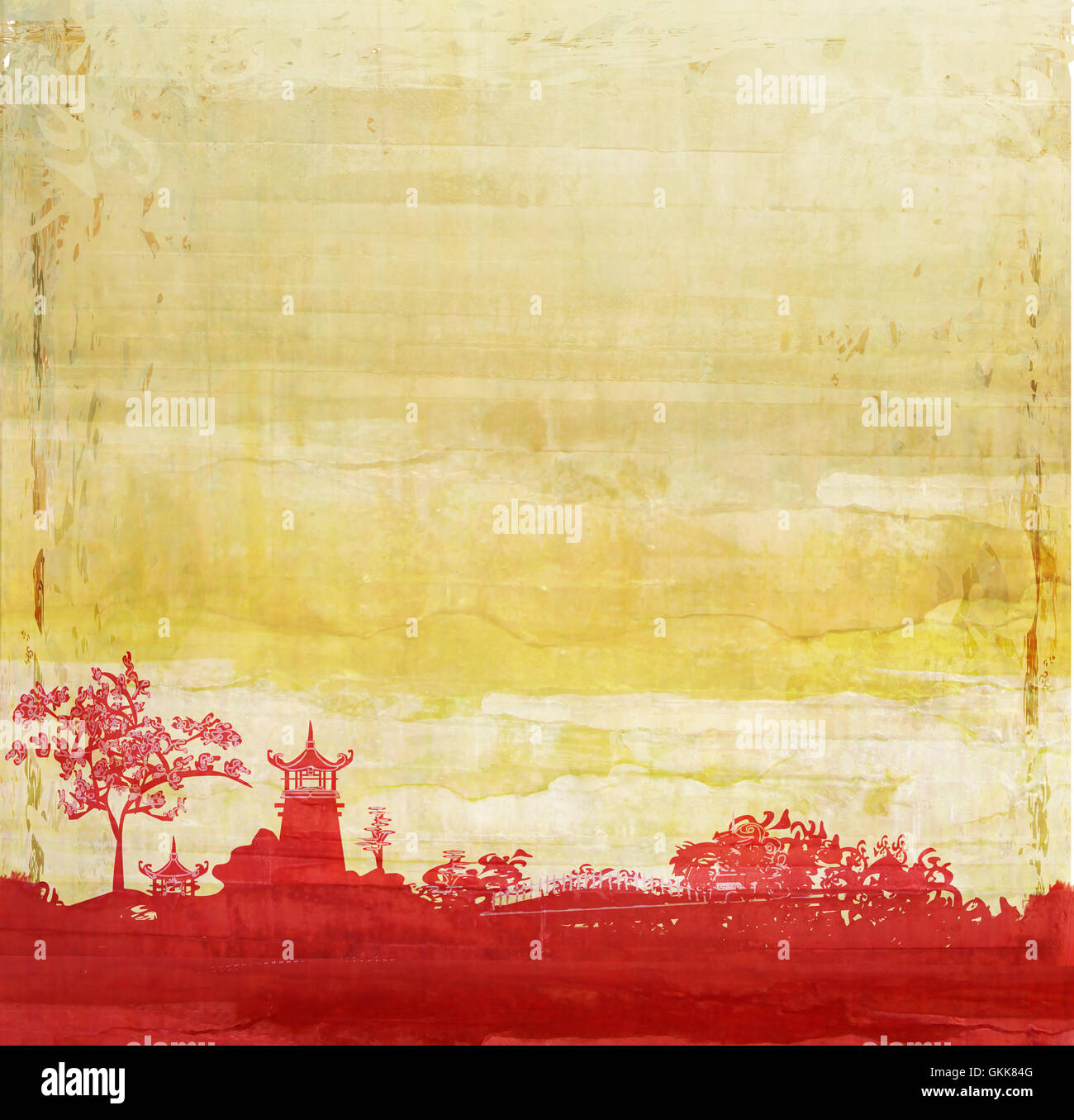 old paper with Asian Landscape , raster Stock Photo - Alamy