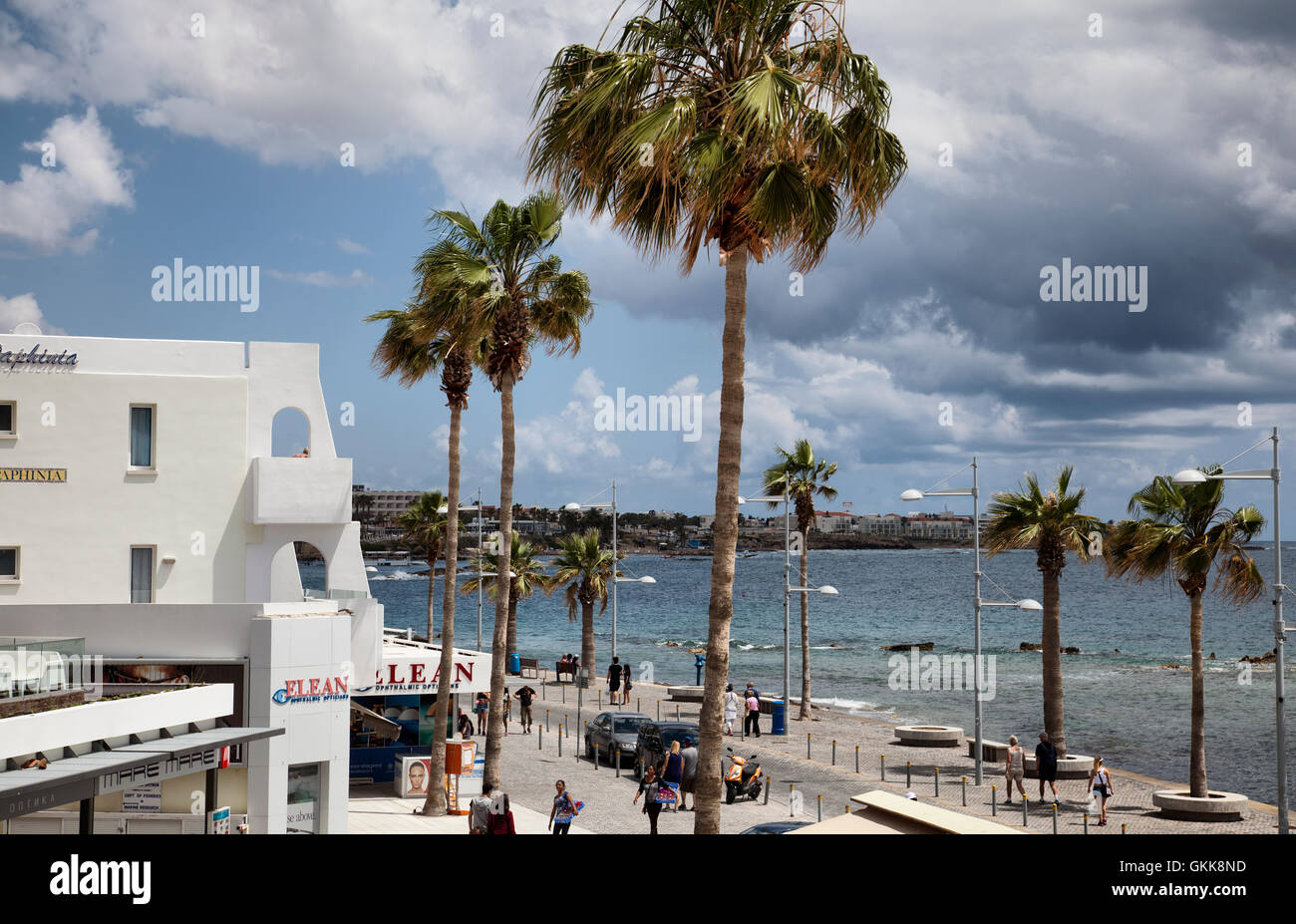 Promenade along Sea Front in Touristic Area of Paphos - Cyprus Stock ...