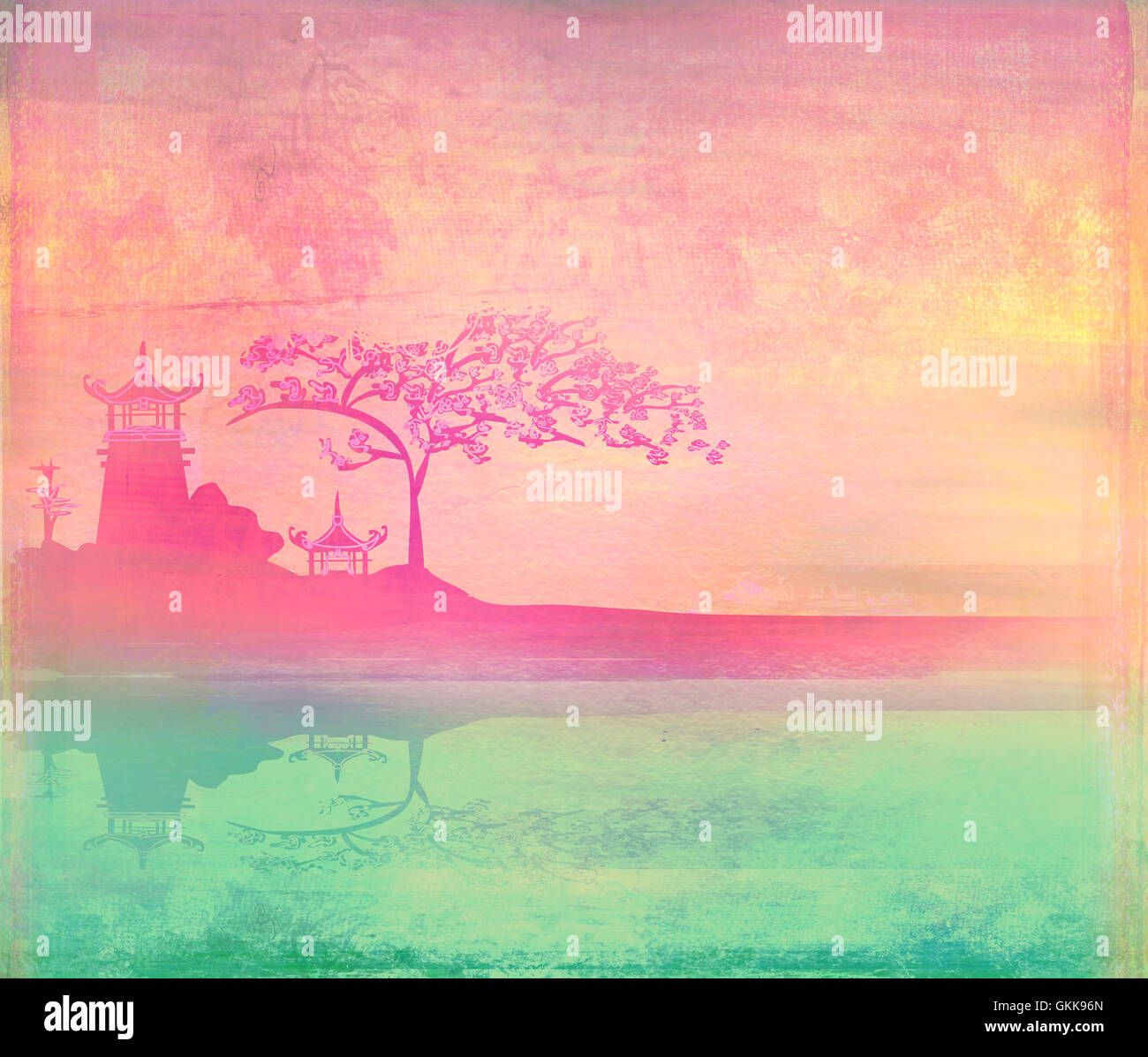 old paper with Asian Landscape Stock Photo - Alamy