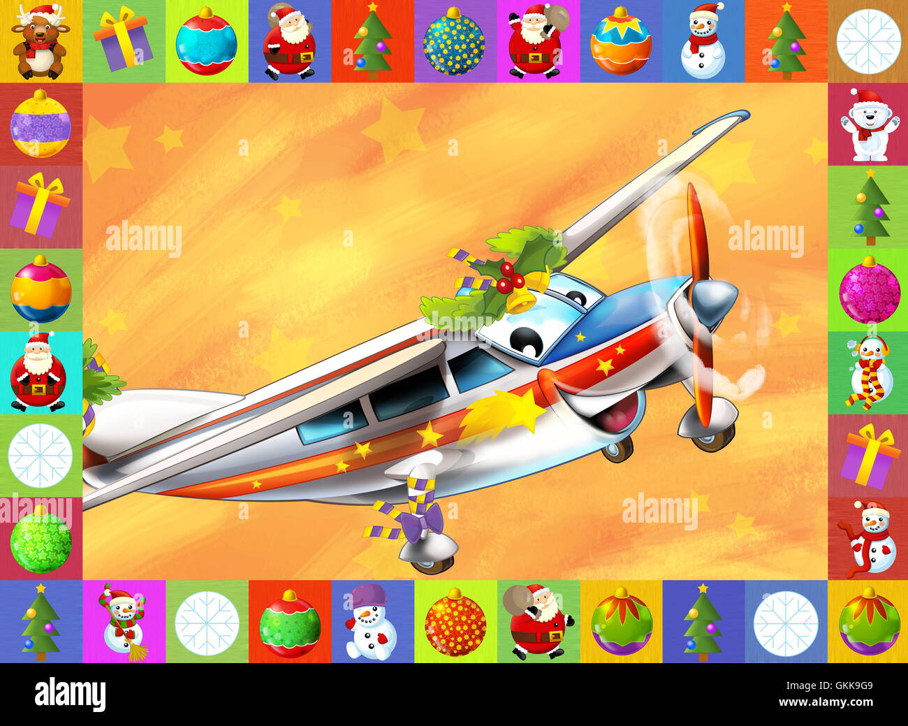The happy christmas scene - with frame - christmas plane - vehicle ...