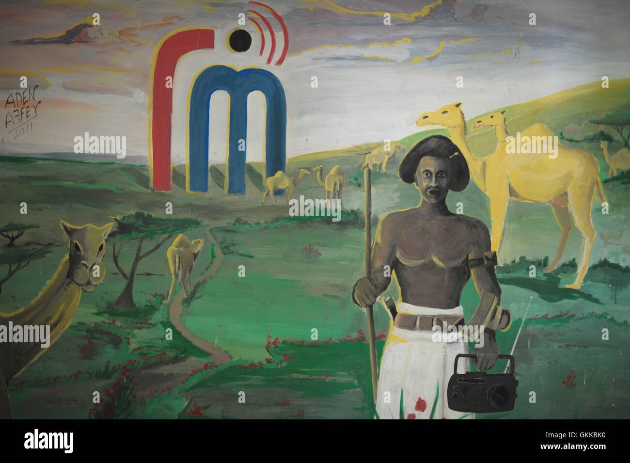 A painted sign outside Radio Mogadishu's headquarters in Mogadishu ...