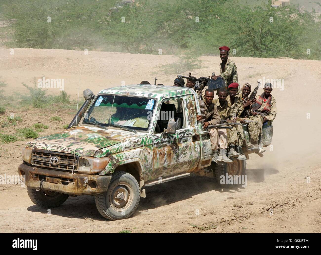 Somali National Army combat vehicle in the operation area in Burjada ...