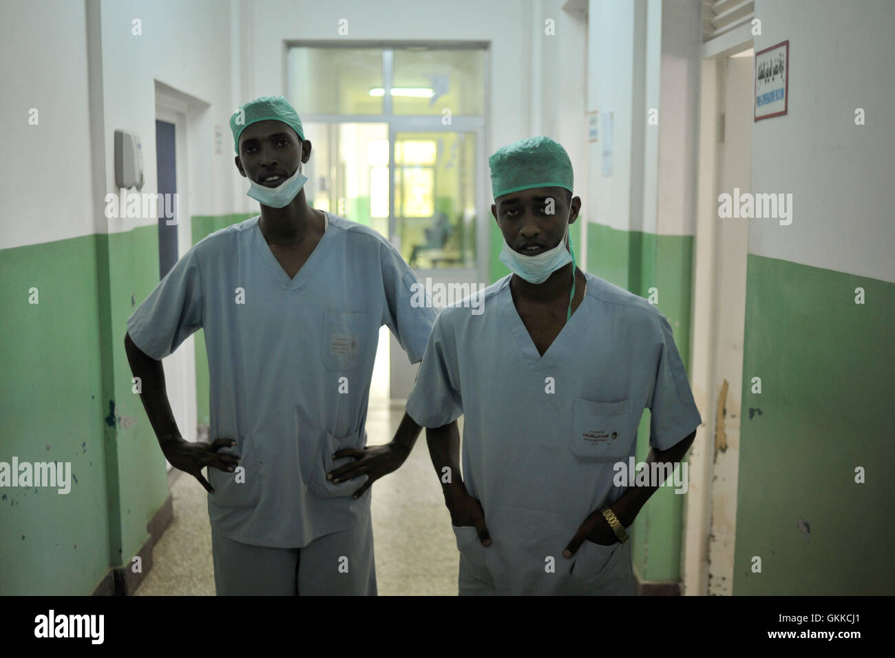 Two surgeons stand in the hallway of Banadir hospital in Mogadishu ...