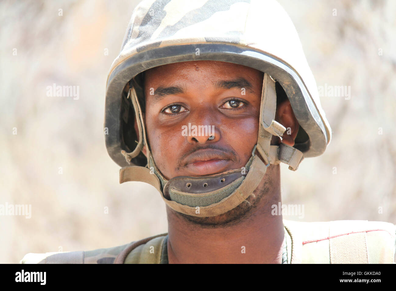 A Djiboutian soldier is photographed after AMISOM forces liberated Bula ...