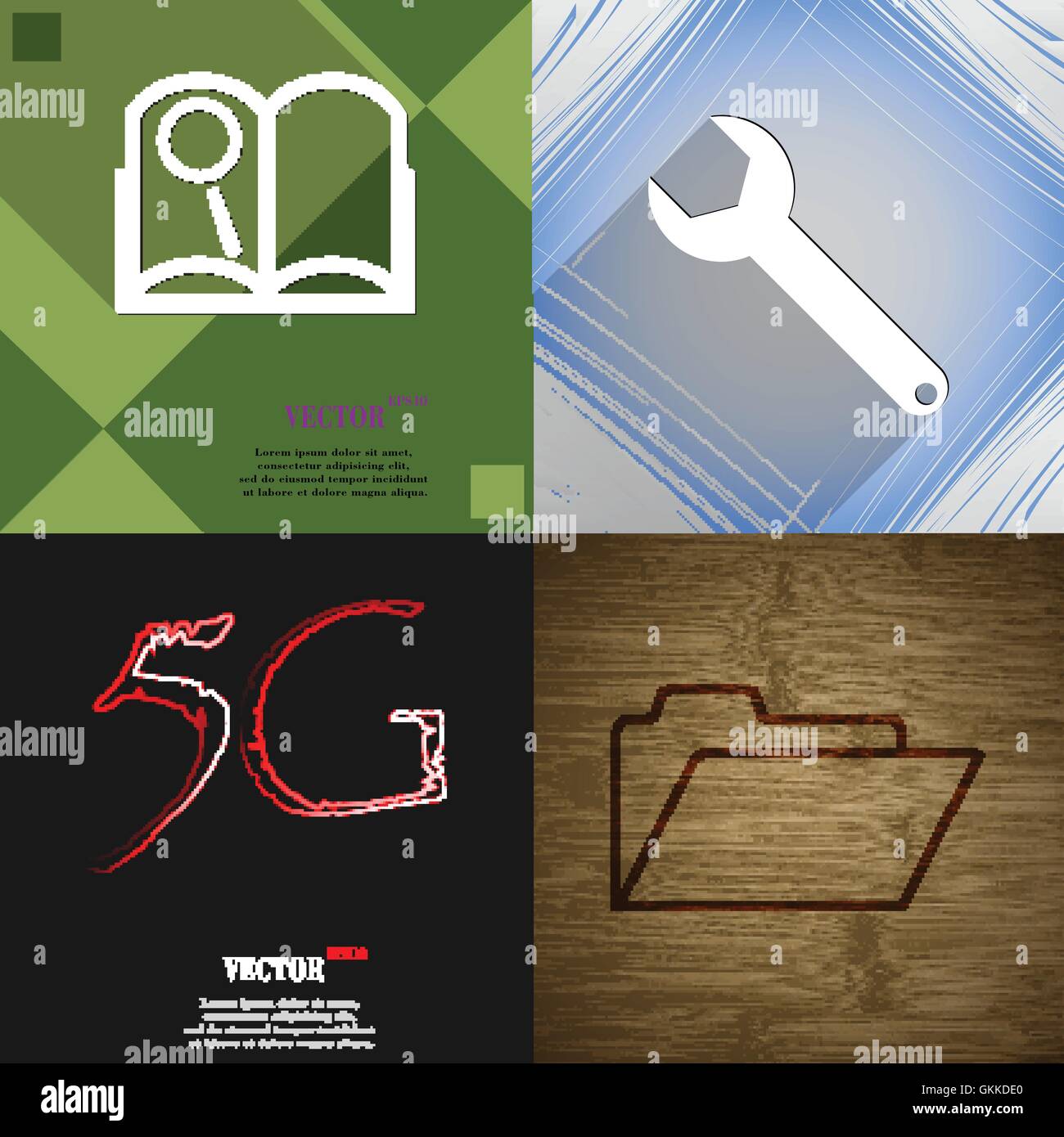 Set of abstract backgrounds with different web icons Stock Vector Image ...