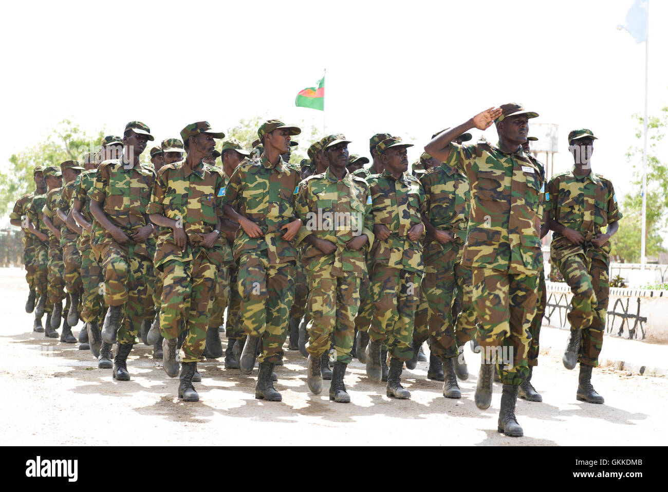 Somali National Army soldiers march in a parade on April 12, 2014, to ...