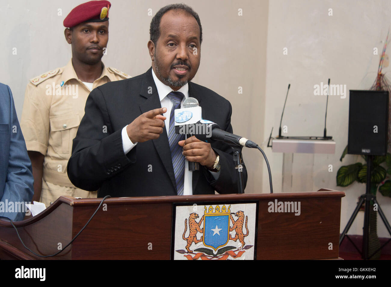 Somali President Hassan Sheikh Mohamoud delivers a speech during the ...