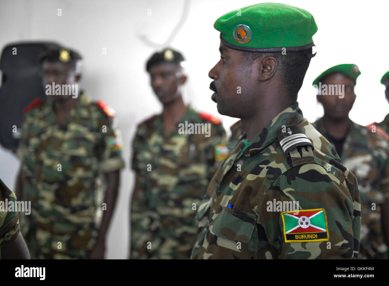 A Burundi soldier sings the national anthem during the country's ...