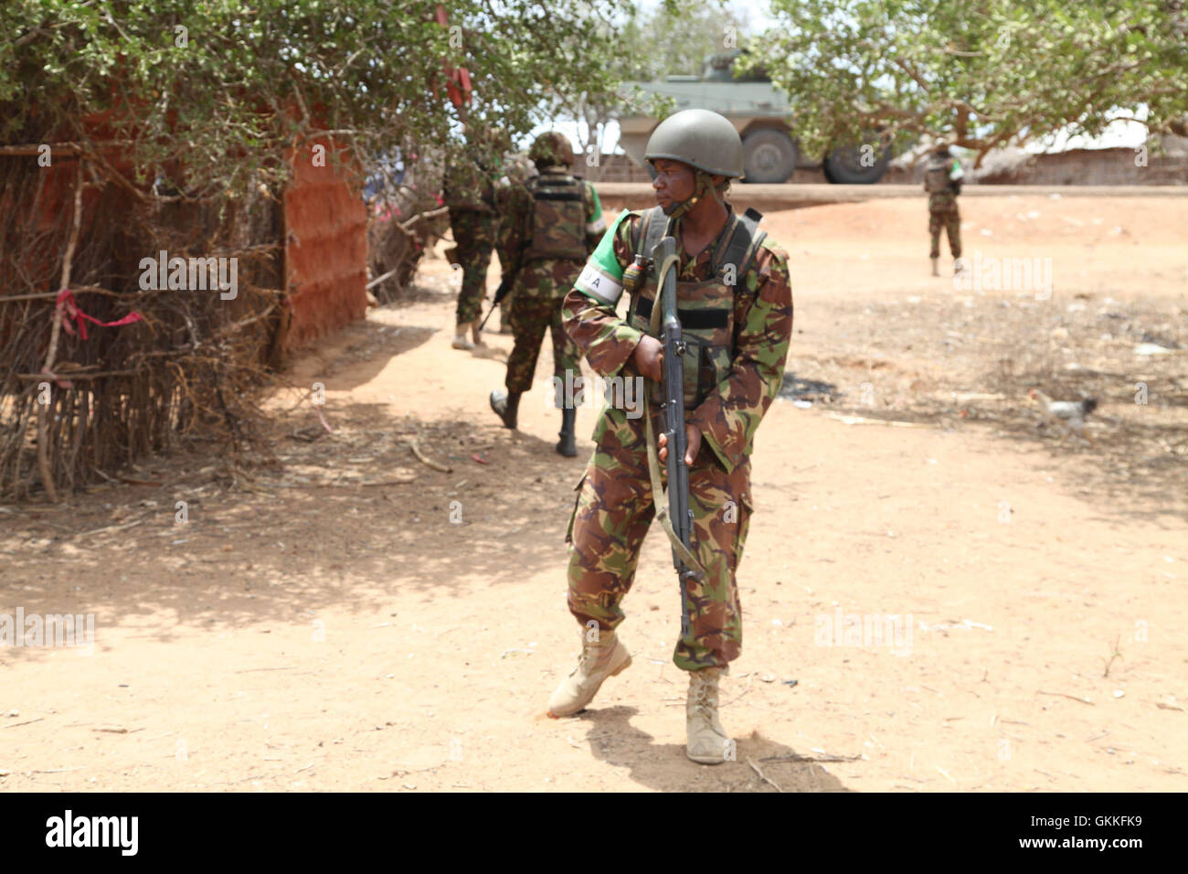 Kenyan soldiers of AMISOM prepare for patrol in Bula Gadud, Lower Juba ...