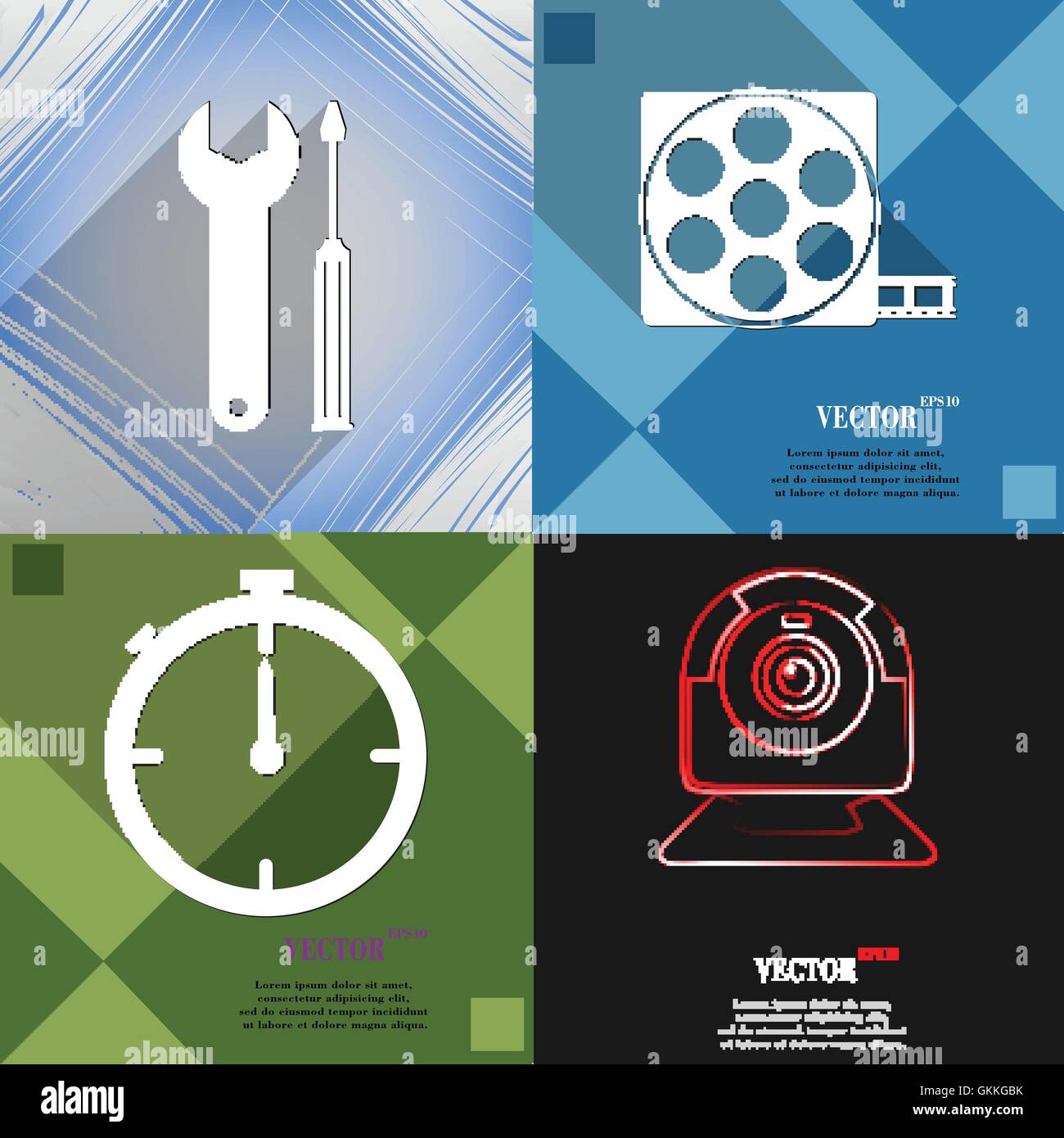 Set of abstract backgrounds with different web icons Stock Vector Image ...