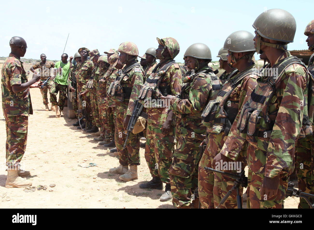Kenyan soldiers of AMISOM prepare for a patrol in Bula Gadud, Lower ...