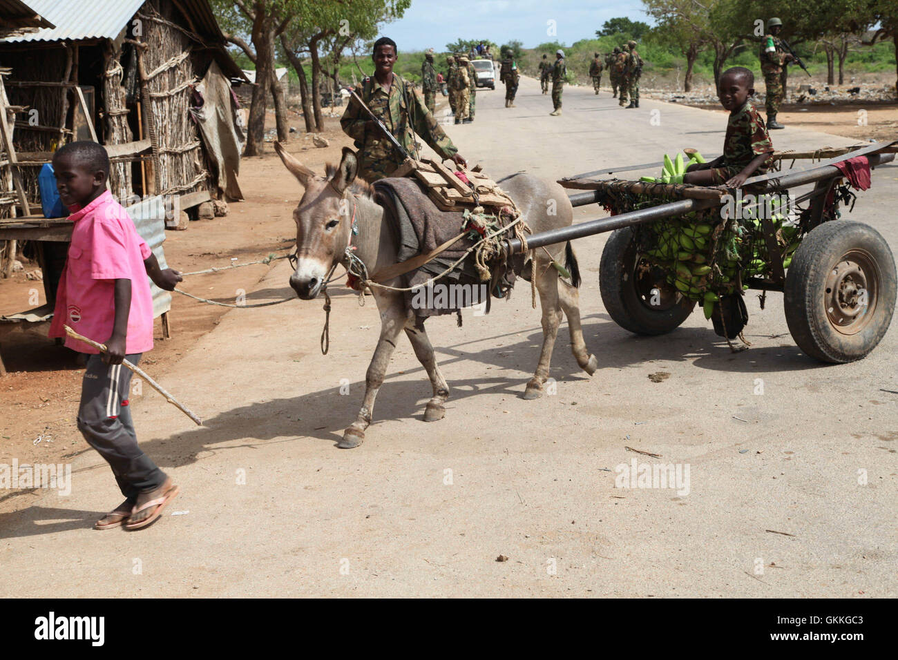 Kenyan soldiers serving with AMISOM prepare for a patrol in Bula Gadud ...