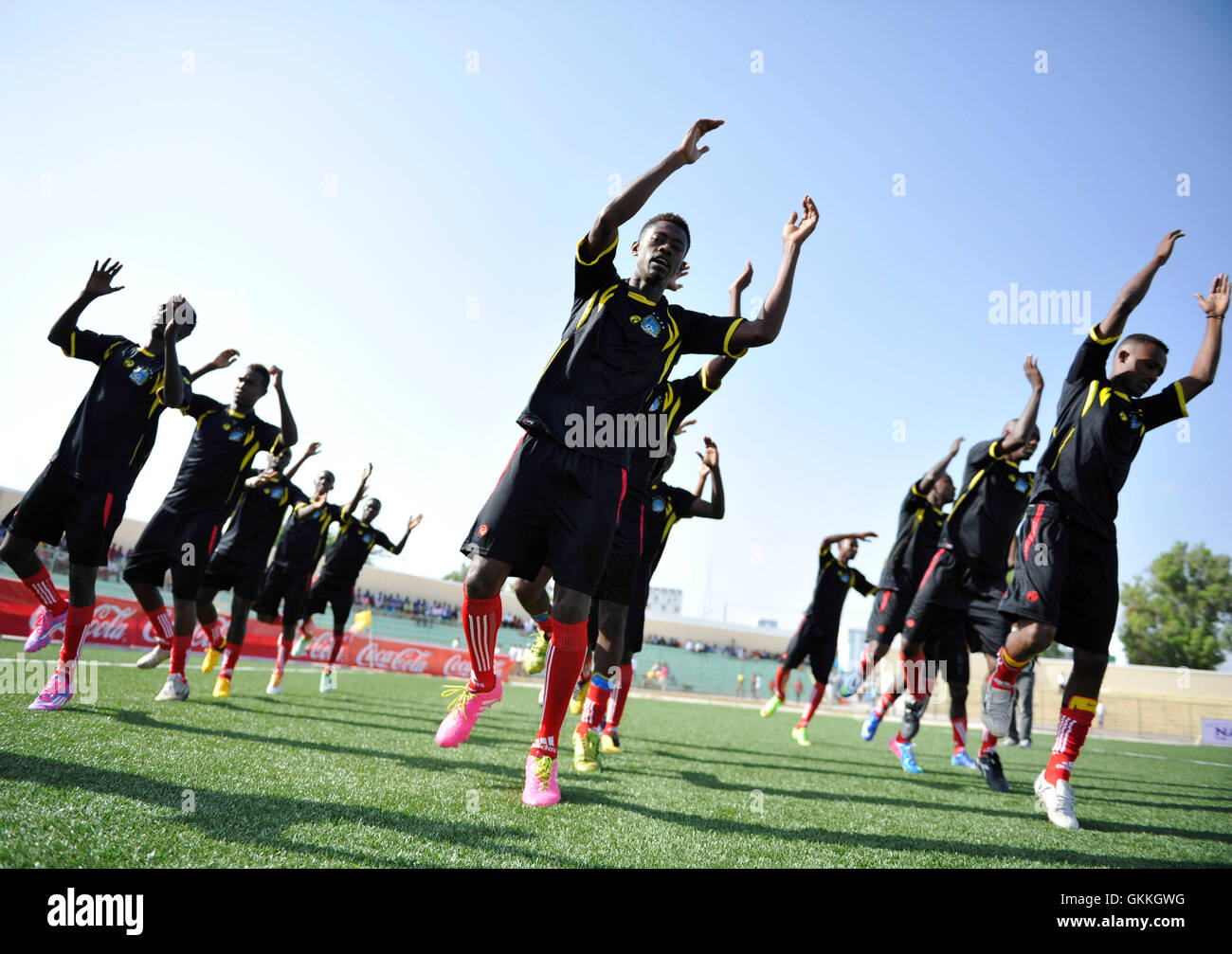 Players of Somali football club Elman warm up before their match ...