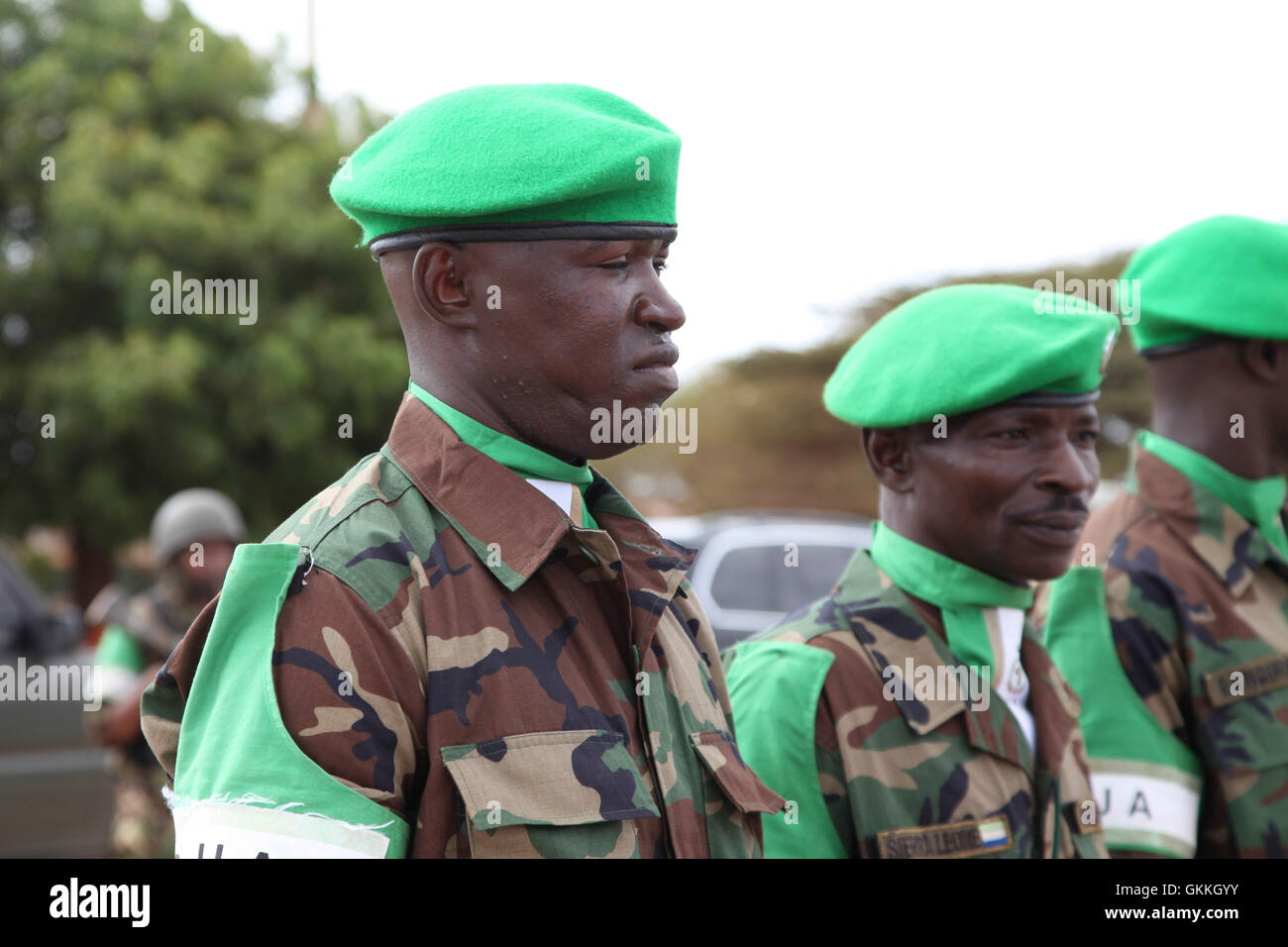 African Union soldiers parade during a ceremony in Kismayo, Somalia, on ...