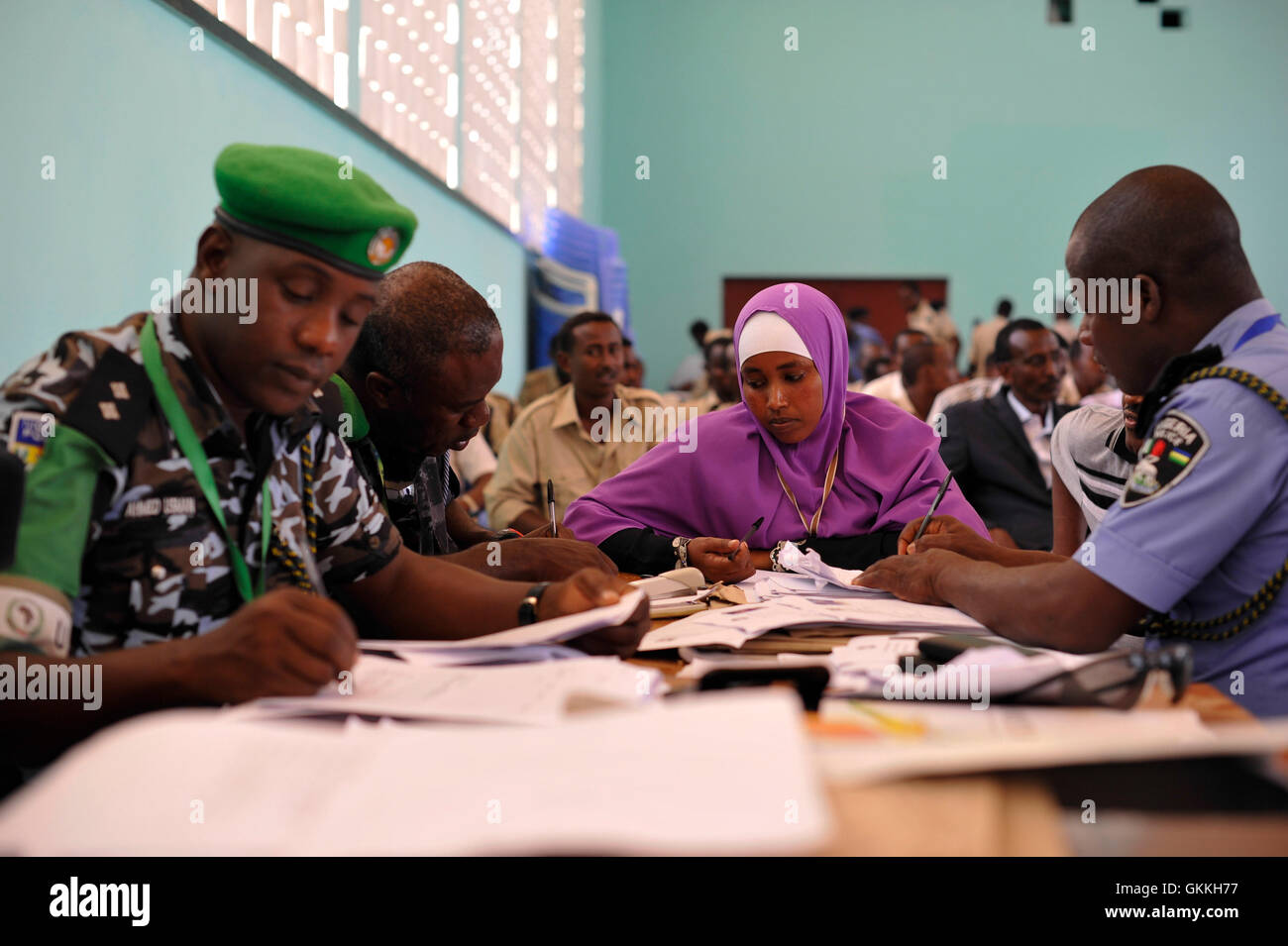AMISOM and Somali police officers register new recruits at the General ...