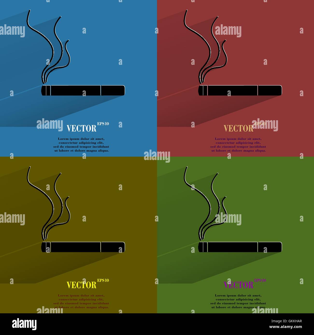 Color set Smoking sign. cigarette. Flat modern web button with long ...