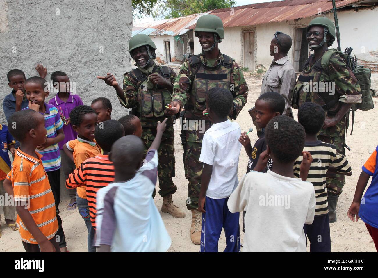On April 14, 2015, AMISOM soldiers interacted with children in Kuday ...